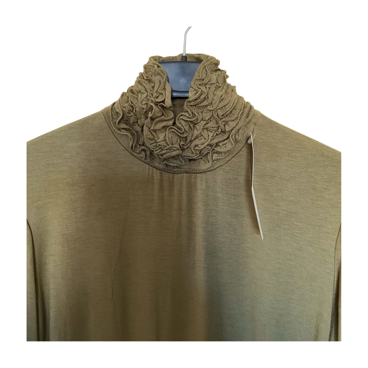 Khaki green Ruffle Neck Polo Neck with Frill Sleeves – Pamper Yourself ...