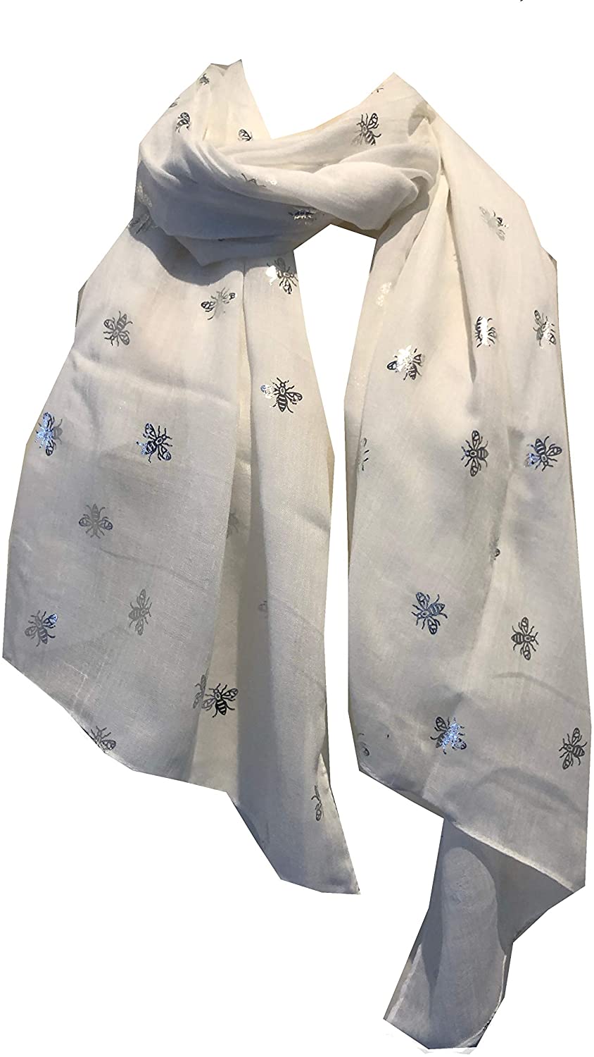 Pamper Yourself Now White with Silver Bumble Bees Long Scarf. Great Pr Pamper Yourself Now Ltd