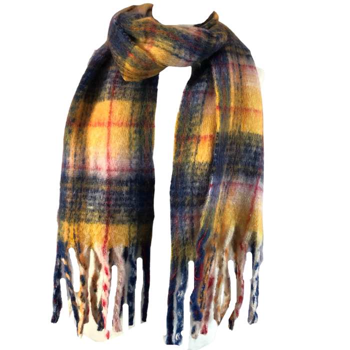 Blue and yellow plaid scarf store